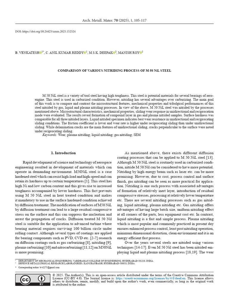 Comparison of Various Nitriding Process of M 50 Ni | PDF | Wear | Ammonia