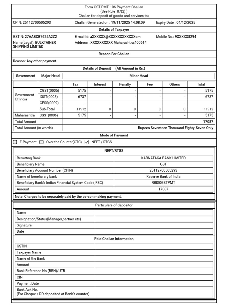 GST PMT-06 Payment Challan Form | PDF | Cheque | Taxes
