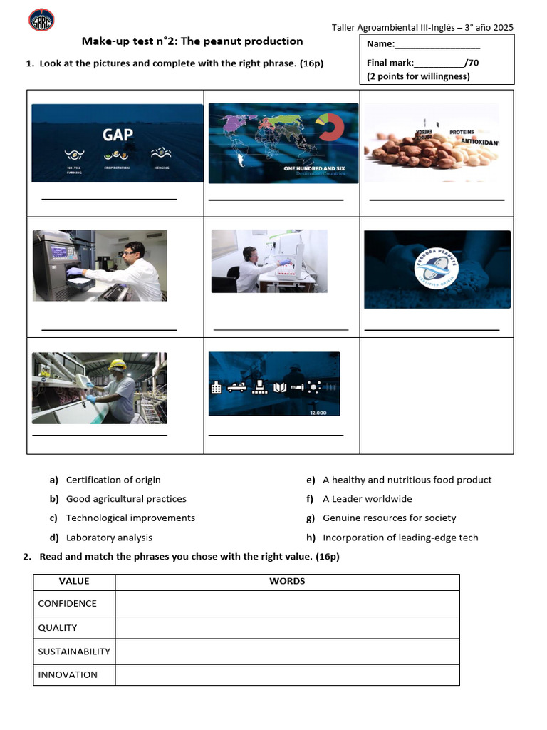 Handout 5. Make-Up Test N°2 - Peanut Production - Tercer Año - 2025 | PDF