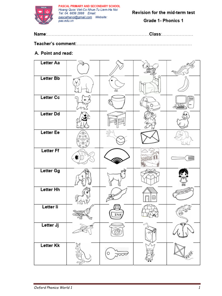 Grade 1_review for the 1st Midterm Test | PDF