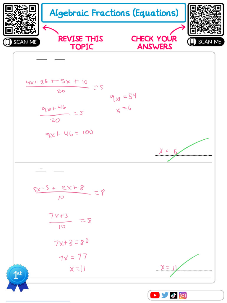Algebraic Fractions (Equations) Edexcel | PDF | Equations | Mathematics
