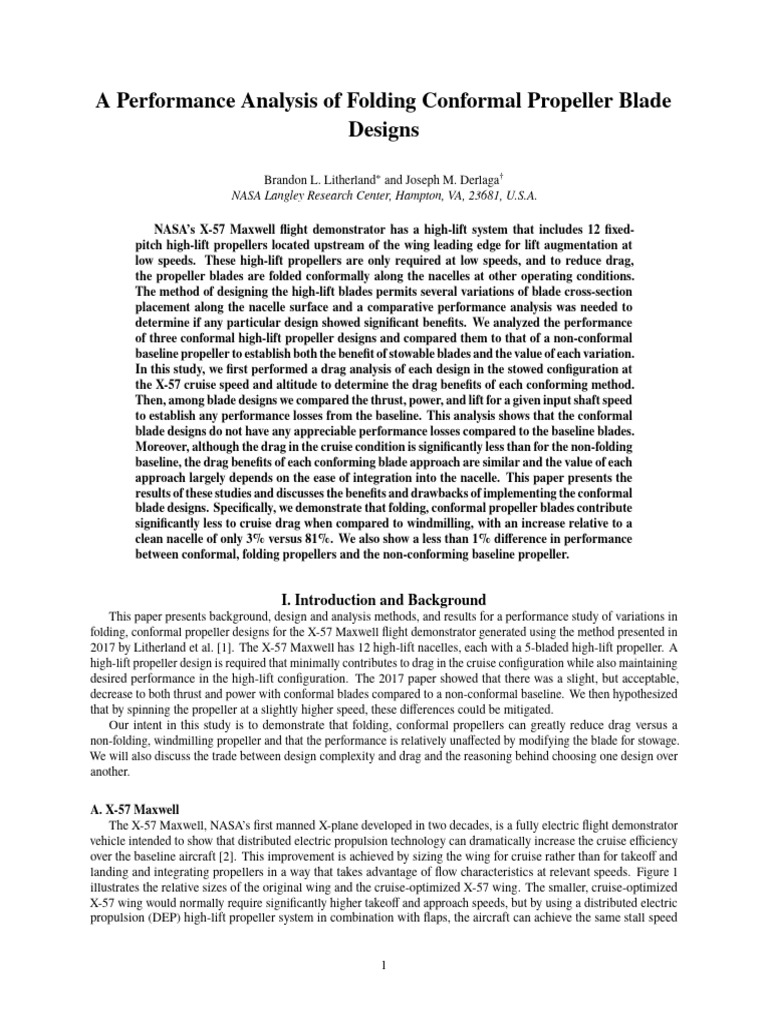 Folding Conformal Propeller Blade Analysis | PDF | Propeller | Lift (Force)