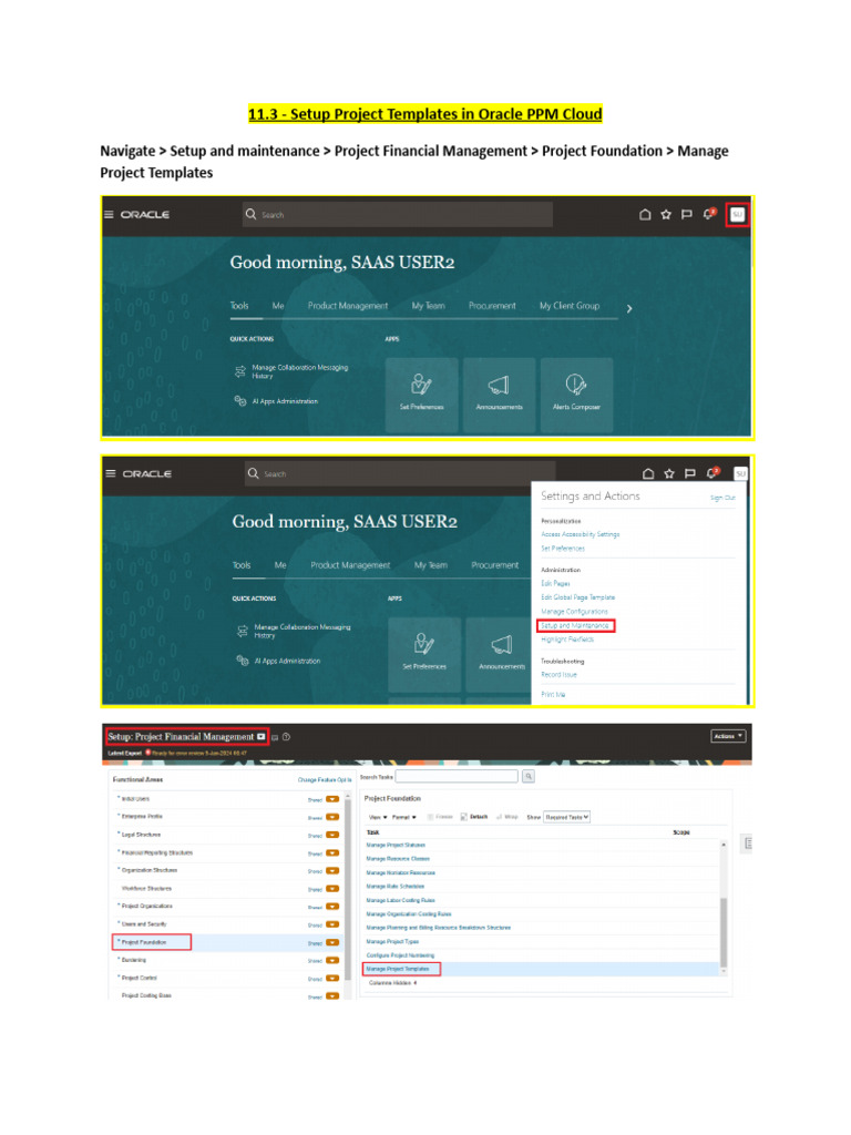 Create Project Templates in Oracle PPM | PDF