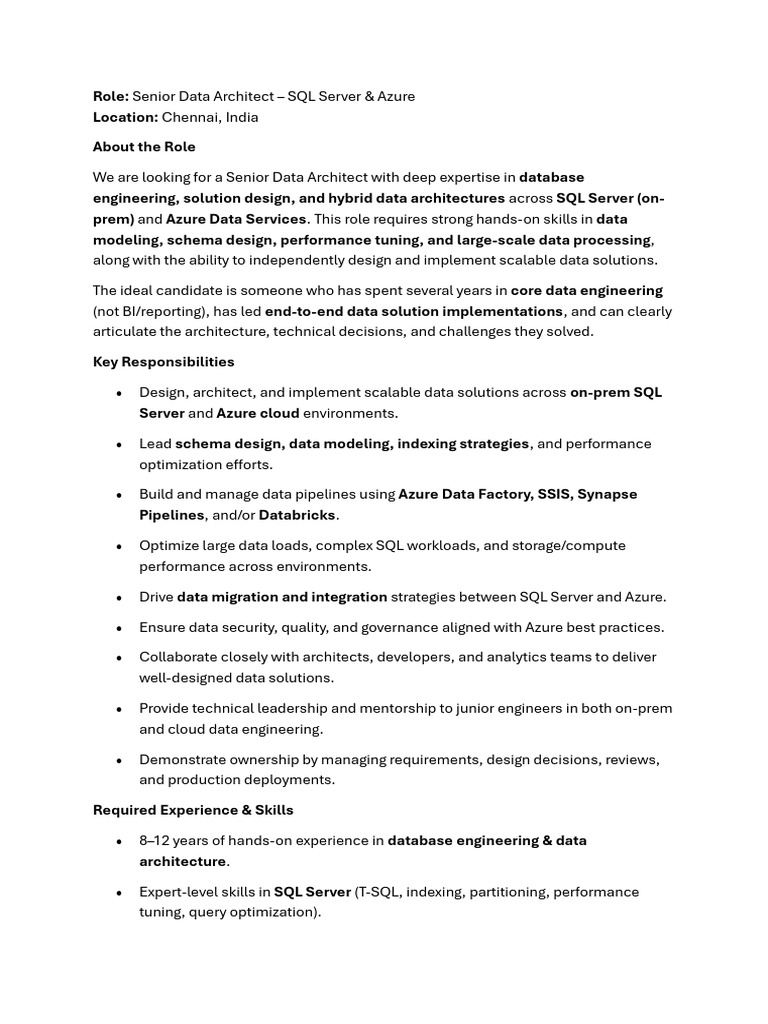 Senior Data Architect SQL Server Azure | PDF | Databases | Microsoft ...
