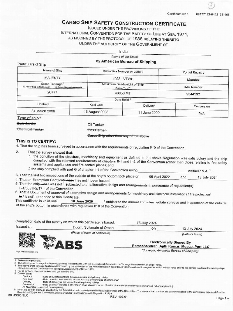 4.cargo Ship Safety Construction Certificate | PDF