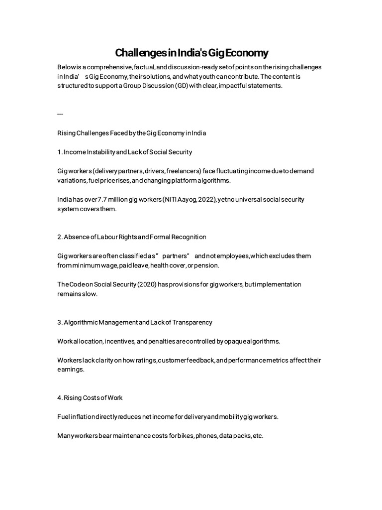 Challenges in India's Gig Economy | PDF | Economies