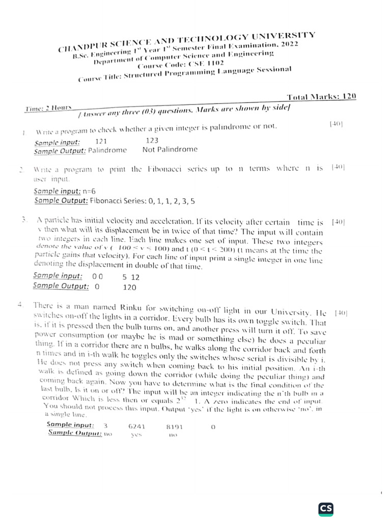 CSE 1102 Lab Final (2023) | PDF