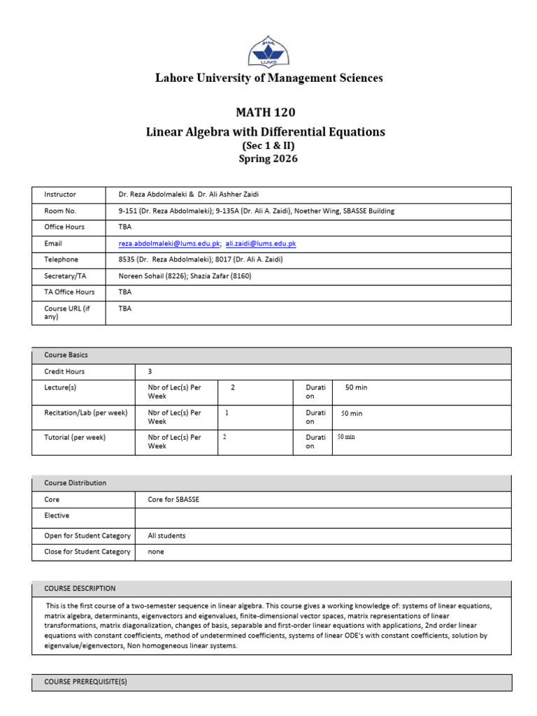 MATH 120 - Linear Algebra with Differential Equations - Dr. Reza ...