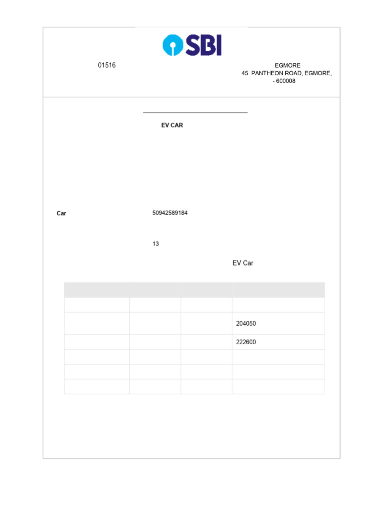 80EEB - Electric Vehicle 1.5 Laks - SBI Statement | PDF