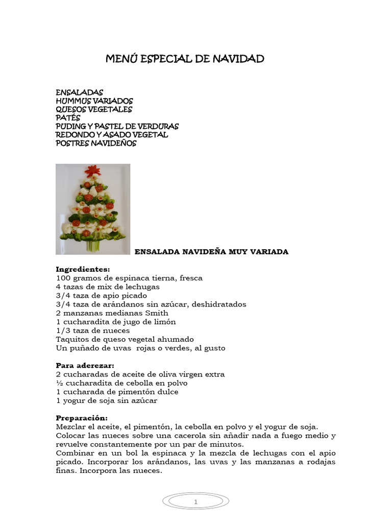 Menú Vegetal para Navidad 2023 | PDF | ensalada | Cocina