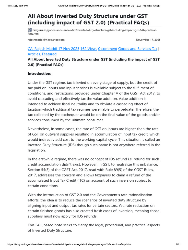 Inverted Duty Structure under GST Explained | PDF | Value Added Tax | Taxes