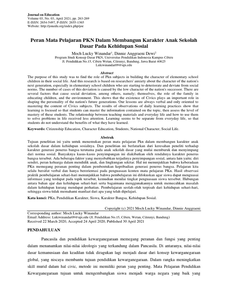 Peran PKN dalam Karakter Anak SD | PDF