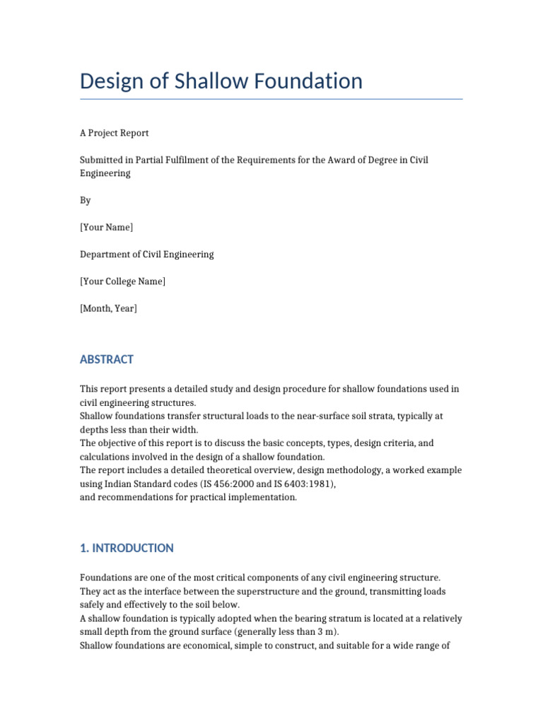 Shallow Foundation Design Report | PDF | Civil Engineering | Structural ...