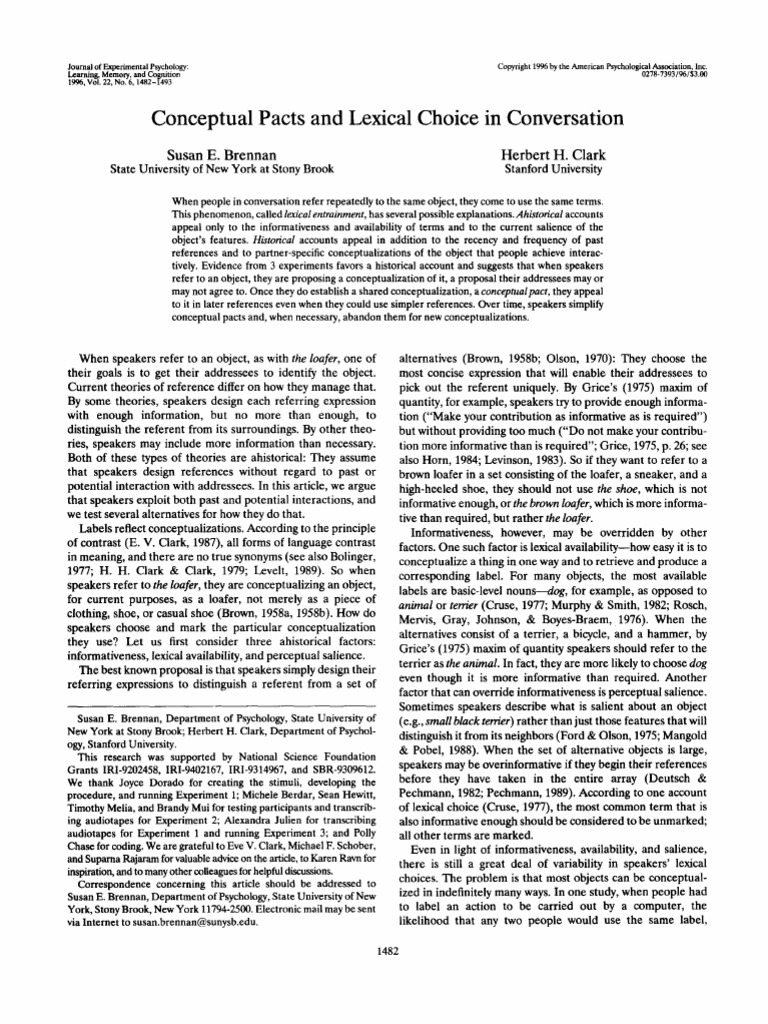 Lexical Choice and Conceptual Pacts in Conversation | PDF | Concept ...