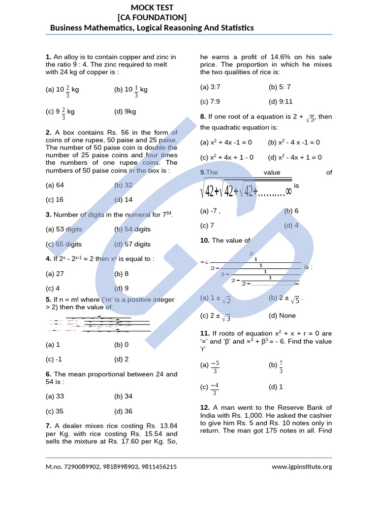 QA 100 Important Questions | PDF | Regression Analysis | Interest
