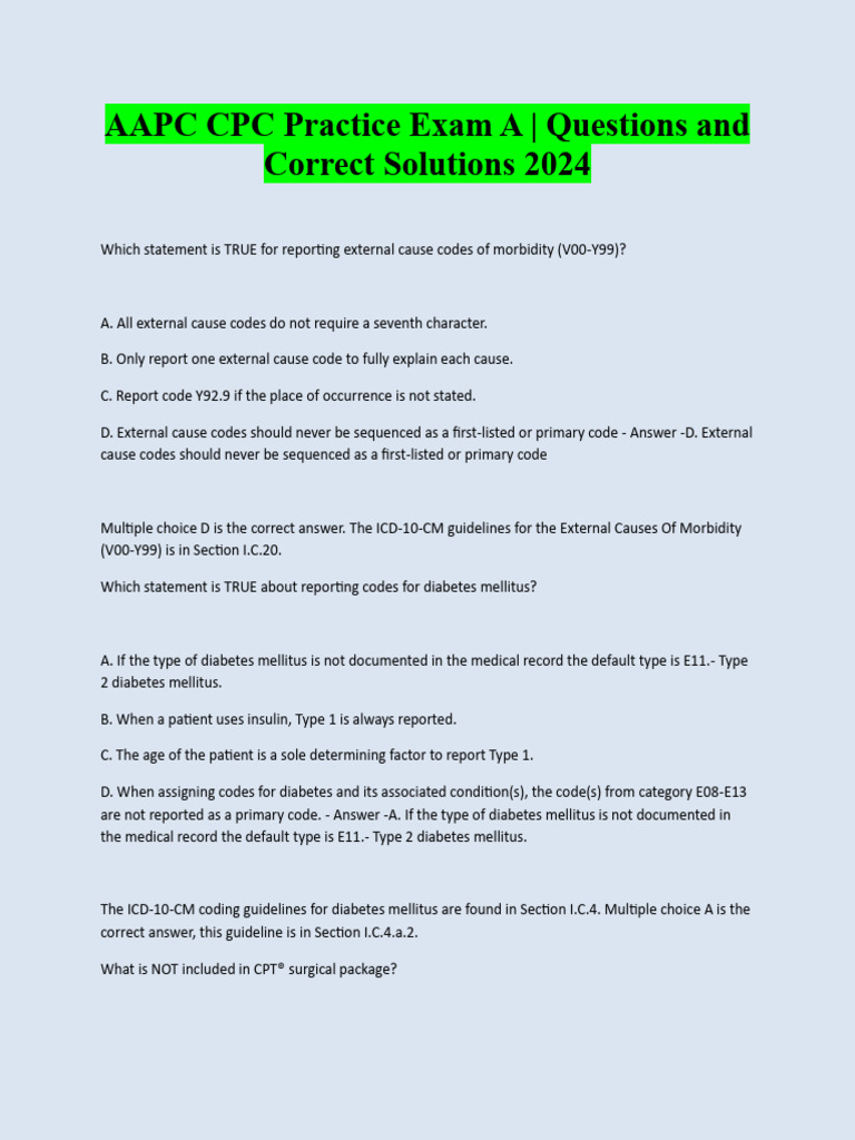 AAPC CPC Practice Exam A Solutions 2024 | PDF | Gallbladder | Stomach