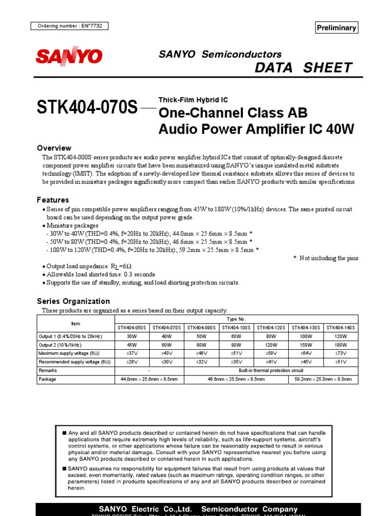 STK404 070S | PDF | Amplifier | Electronic Circuits