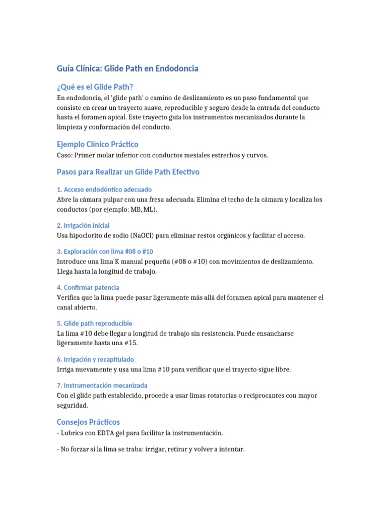 Glide Path en Endodoncia: Guía Práctica | PDF