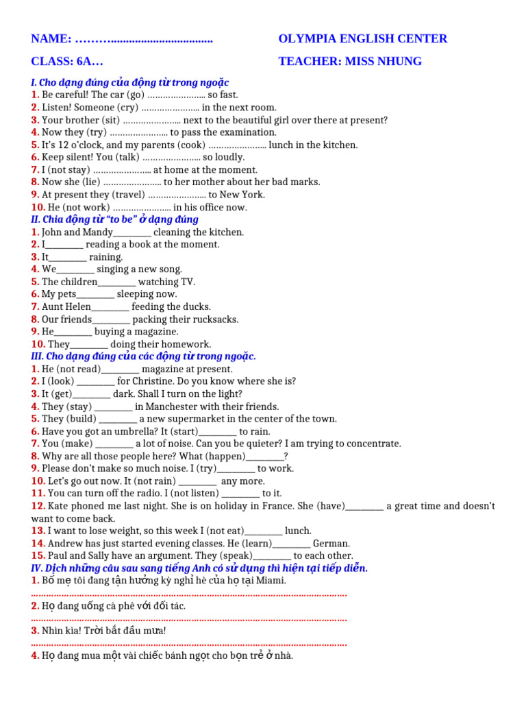 English Grammar Exercises for Class 6A | PDF | Chess Openings | Chess