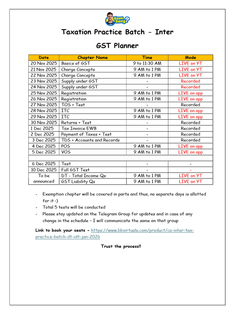GST Practice Batch Schedule 2025 | PDF