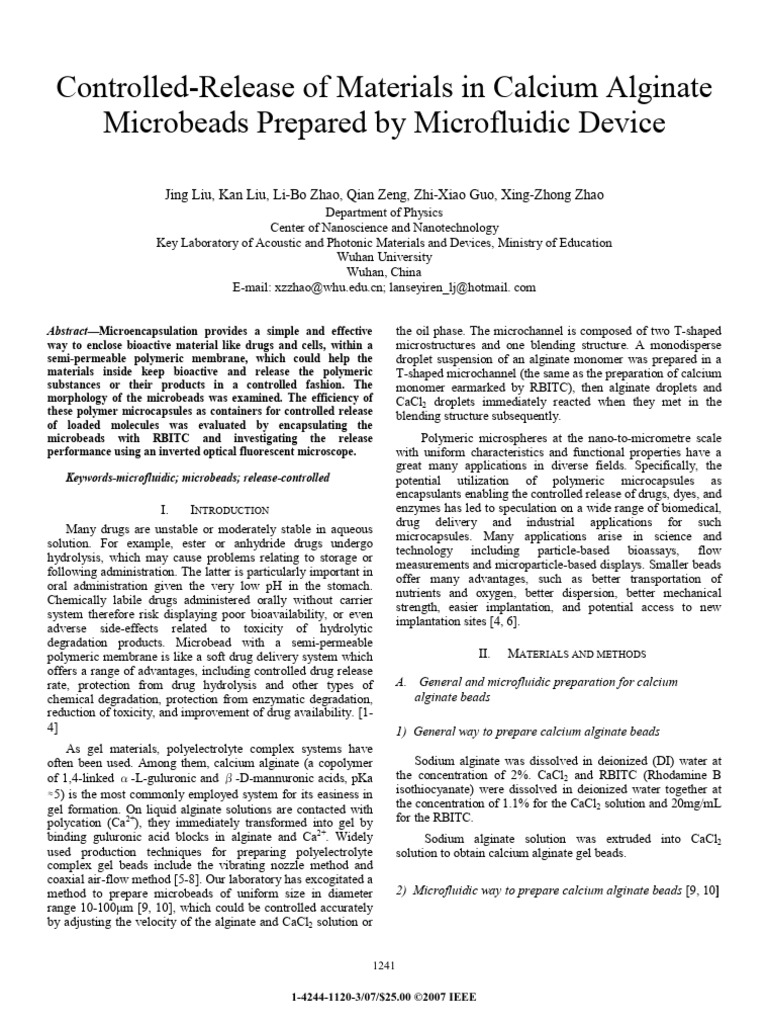 Calcium Alginate Microbeads for Drug Release | PDF | Applied And ...