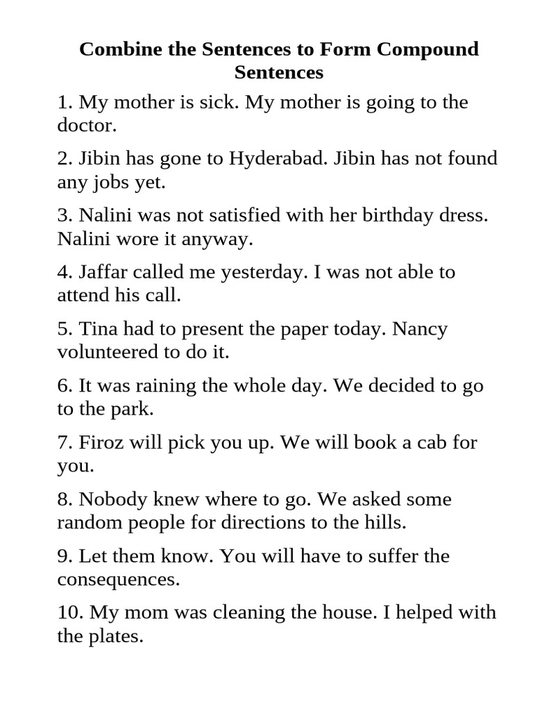 Combine the Sentences to Form Compound and Complex Sentences | PDF
