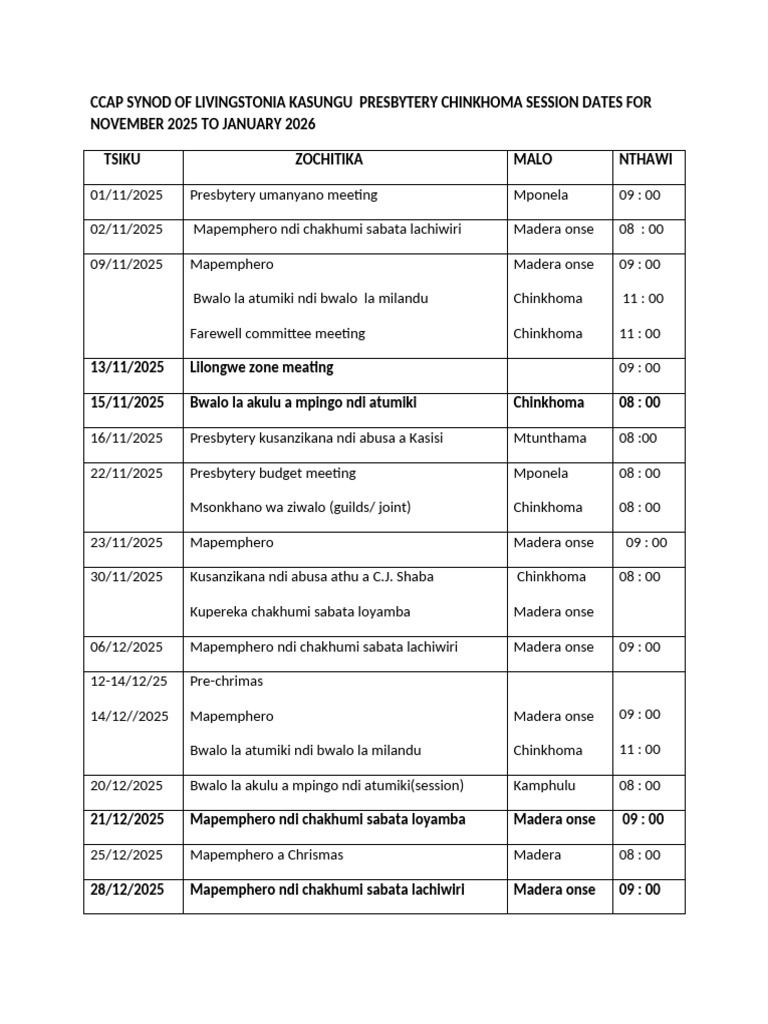 Nov2025 to Jan 2026 Session Dates | PDF