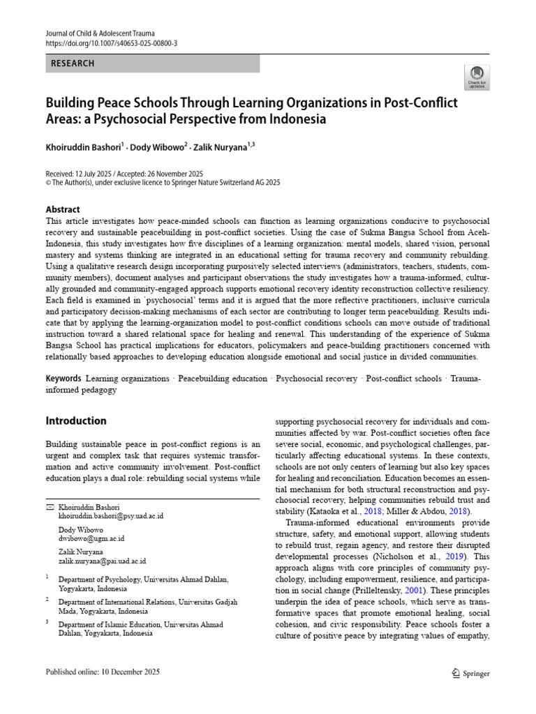 Peace Schools as Learning Organizations | PDF | Psychological ...