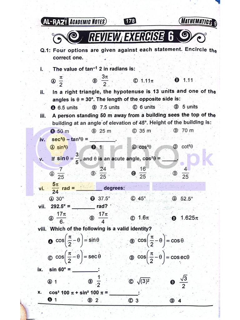 9th Math Unit 6 Review Exercise | PDF