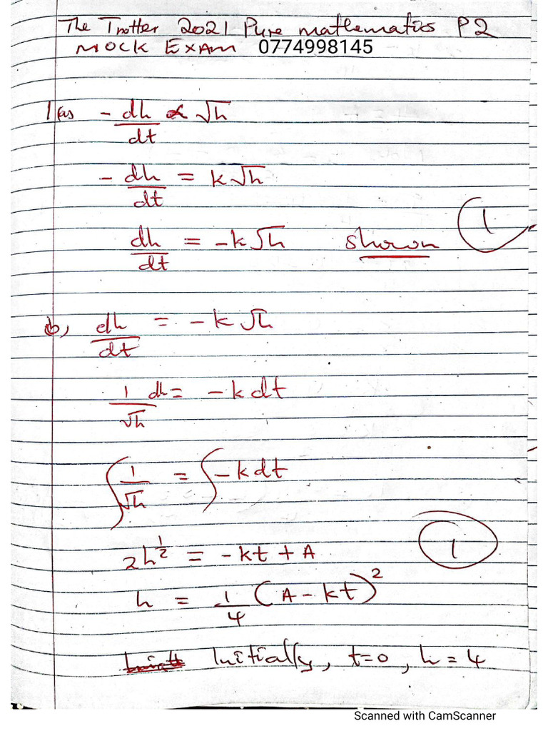 MG P2 Trotter 2021 Pure Mathematics Final Revision Mock | PDF