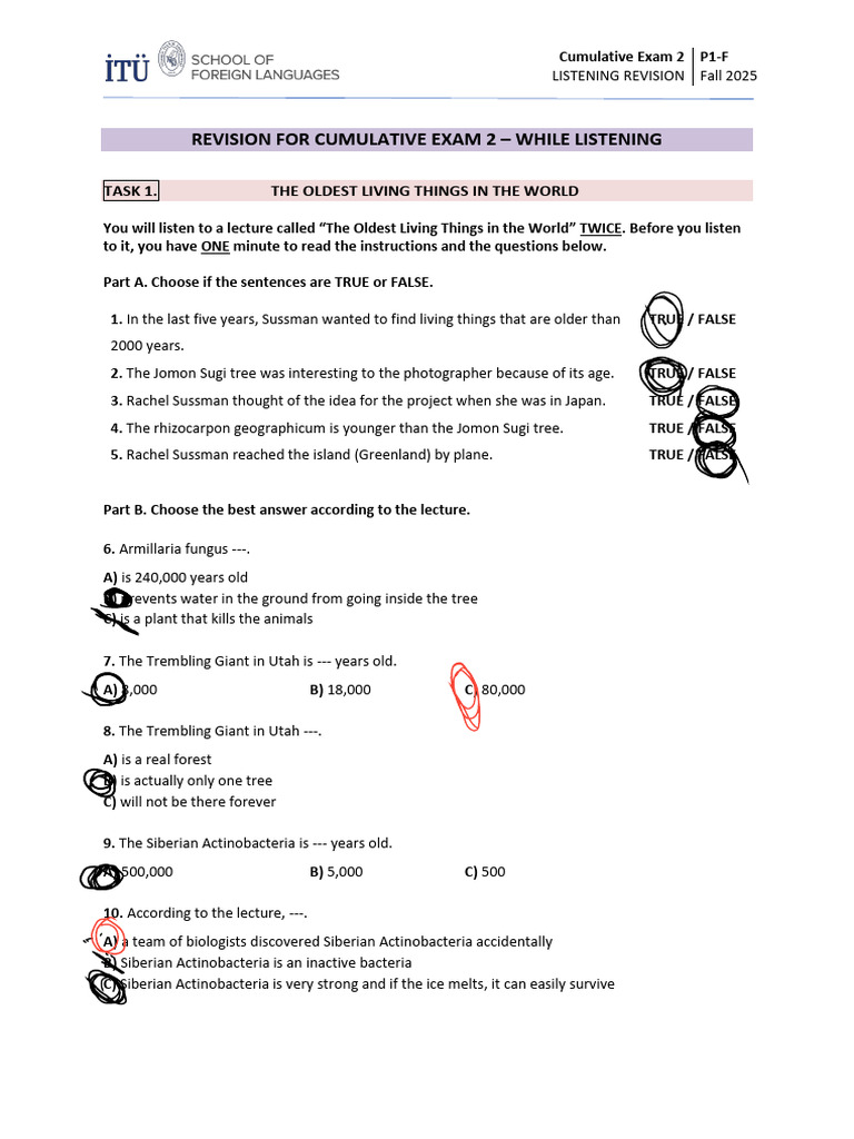 p1-f Cum2 Revision Task1 the Oldest Living Things_251208_134553 (1) | PDF