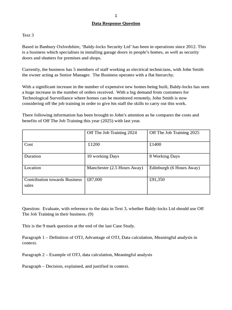 GCSE Data Response Homework Question | PDF