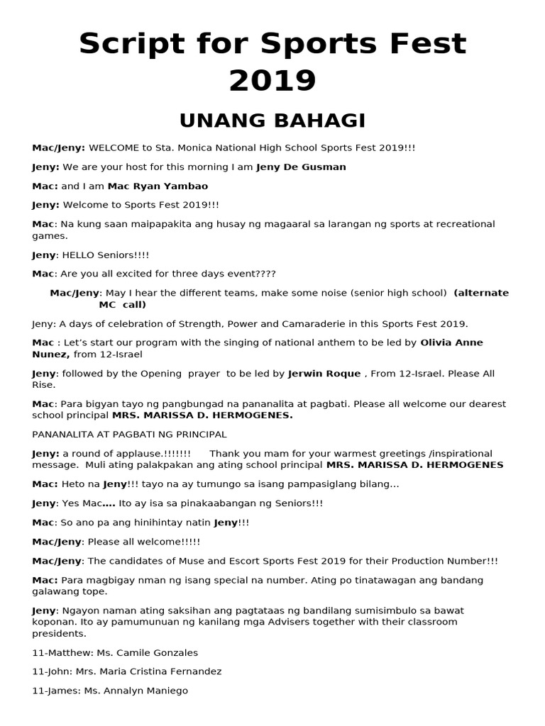 NEW Script For Sports Fest 2019 | PDF