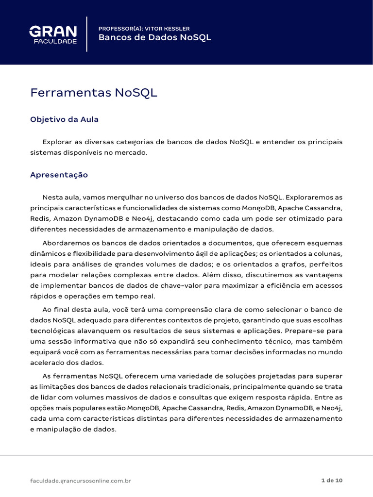 Apostila - Ferramentas NoSQL | PDF | No SQL | Bancos de dados