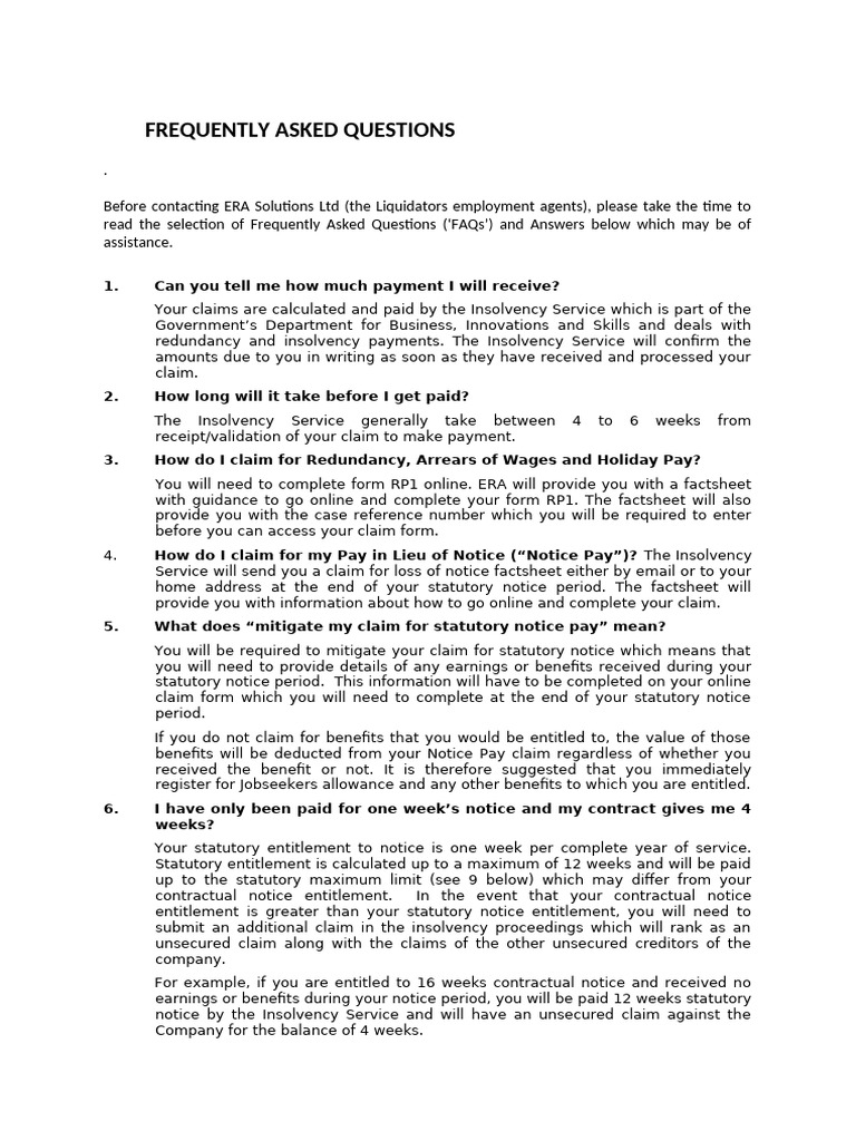 Frequently Asked Questions - Liquidation | PDF | United Kingdom ...