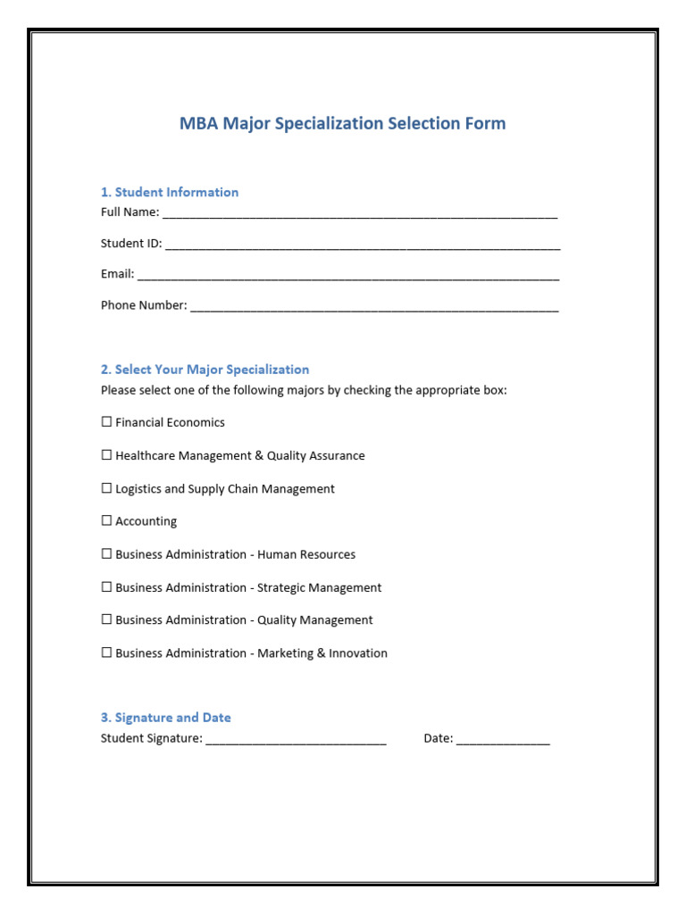 MBA Major Specialization Selection Form | PDF