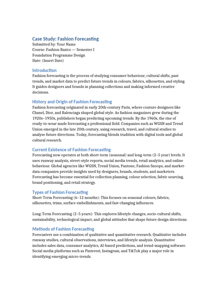 Fashion Forecasting Case Study | PDF | Fashion | Forecasting