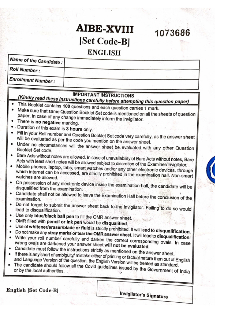 Set Code-B Answer Key 2023 | PDF
