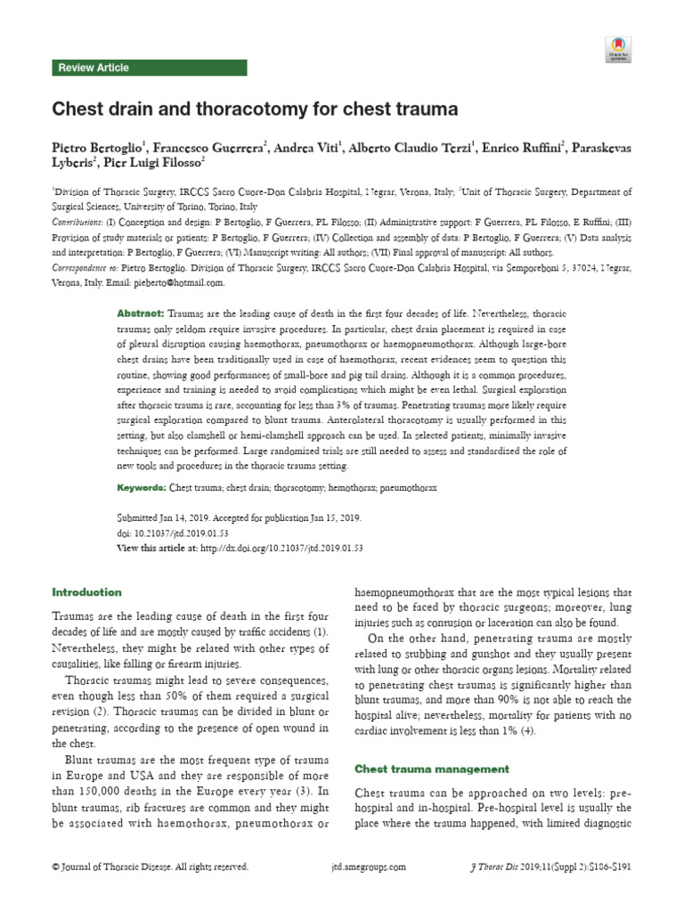 Chest Drain and Thoracotomy for Chest Trauma | PDF | Thorax | Major Trauma