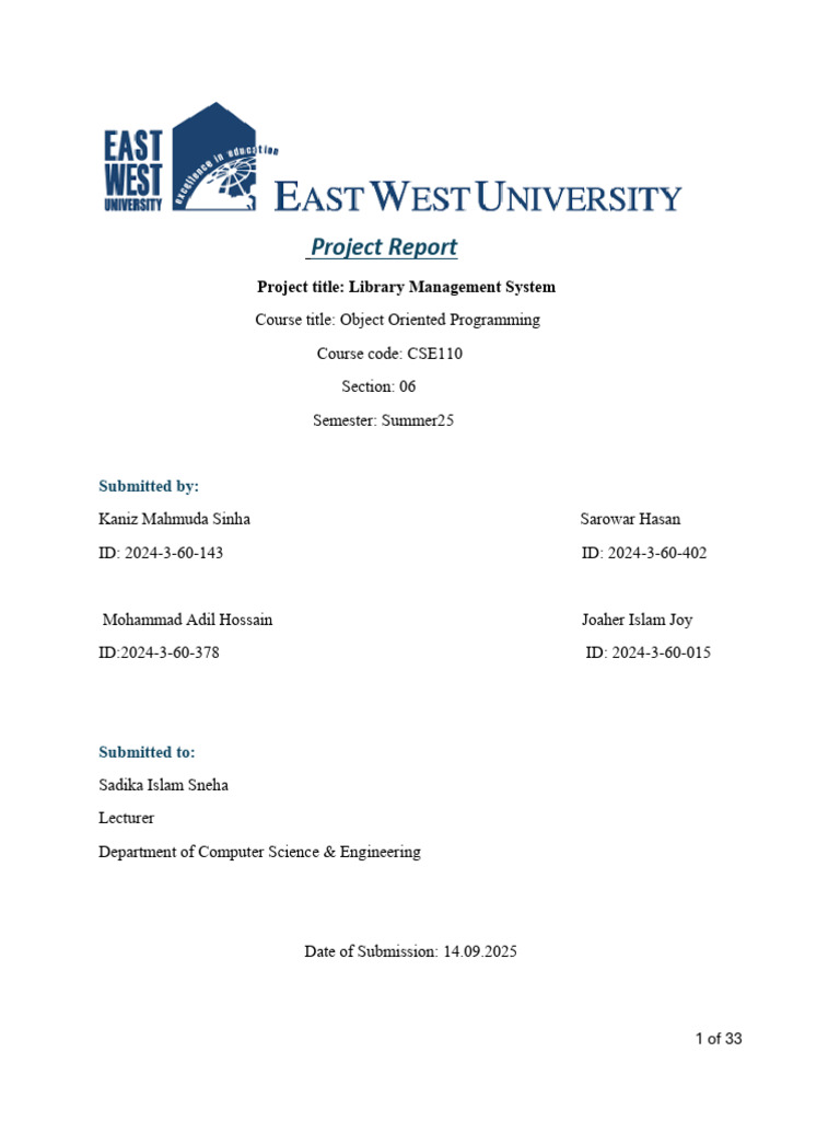 Project Report c Se 110 | PDF | Object Oriented Programming | Class ...