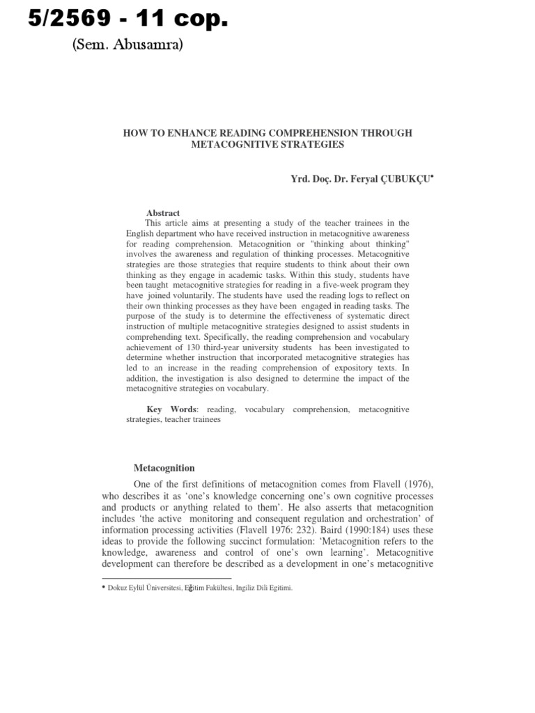 How To Improve Reading Throw Metacognition | PDF | Metacognition ...