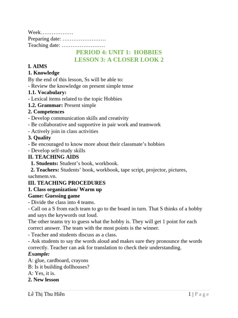 Hobbies Lesson Plan: Present Simple & Communication | PDF | Verb ...