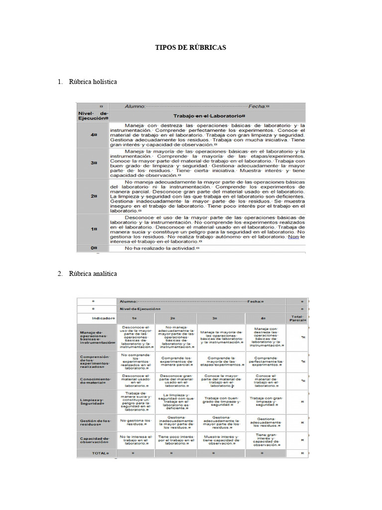 Tipos de Rúbricas en Evaluación Educativa | PDF