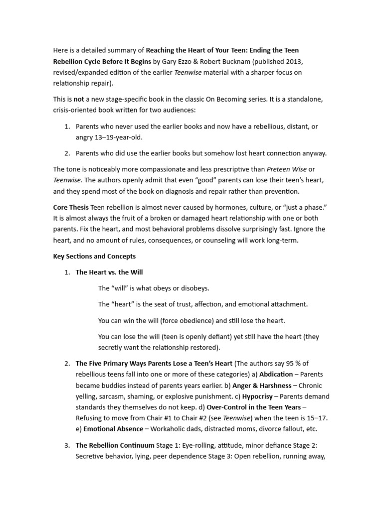 Here is a Detailed Summary of Reaching the Heart of Your Teen | PDF ...