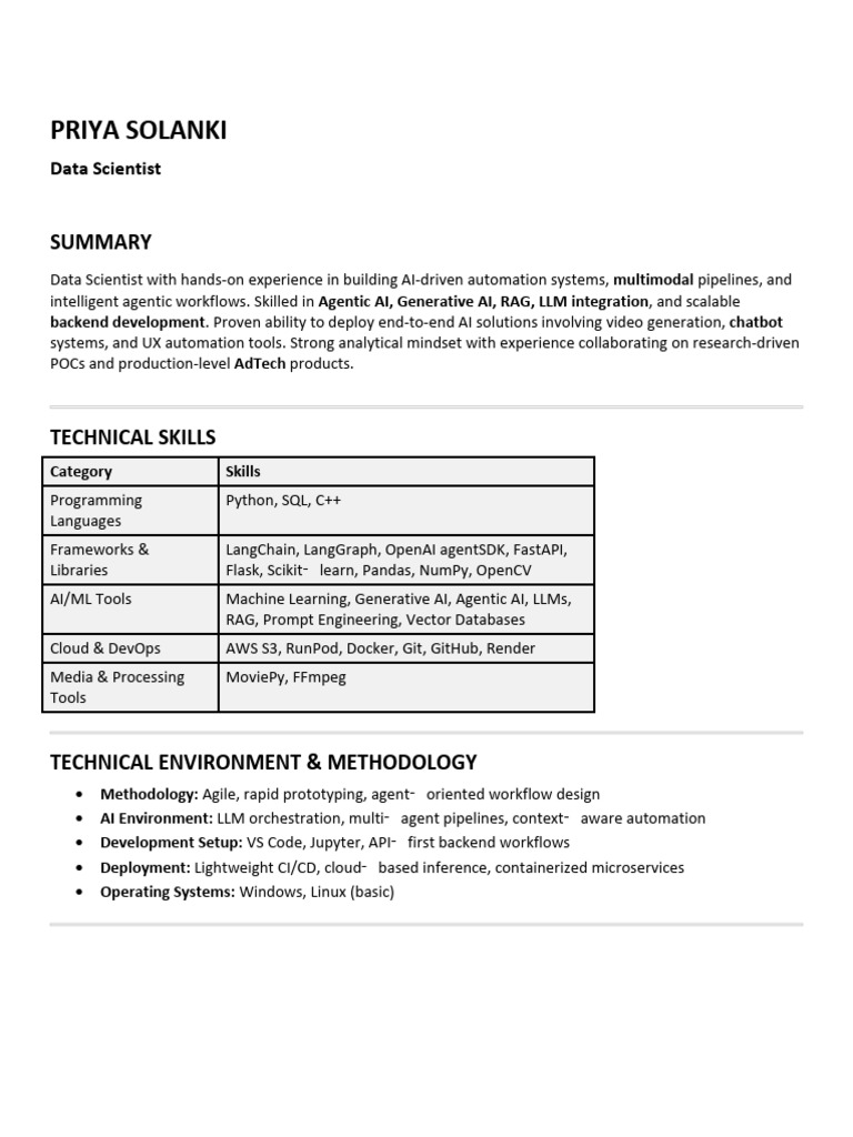 Priya Data Science Resume | PDF | Artificial Intelligence | Intelligence (AI) & Semantics
