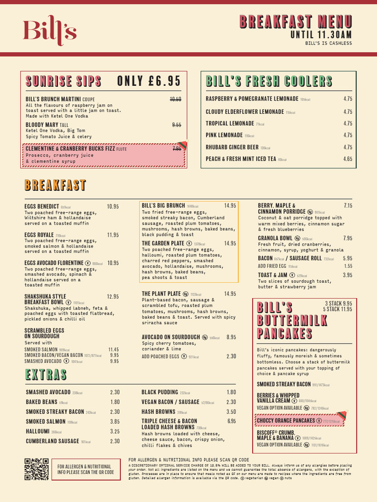 A4 Bills Breakfast Menu 111125 LDN WEB 1 | PDF | Pancake | Drink