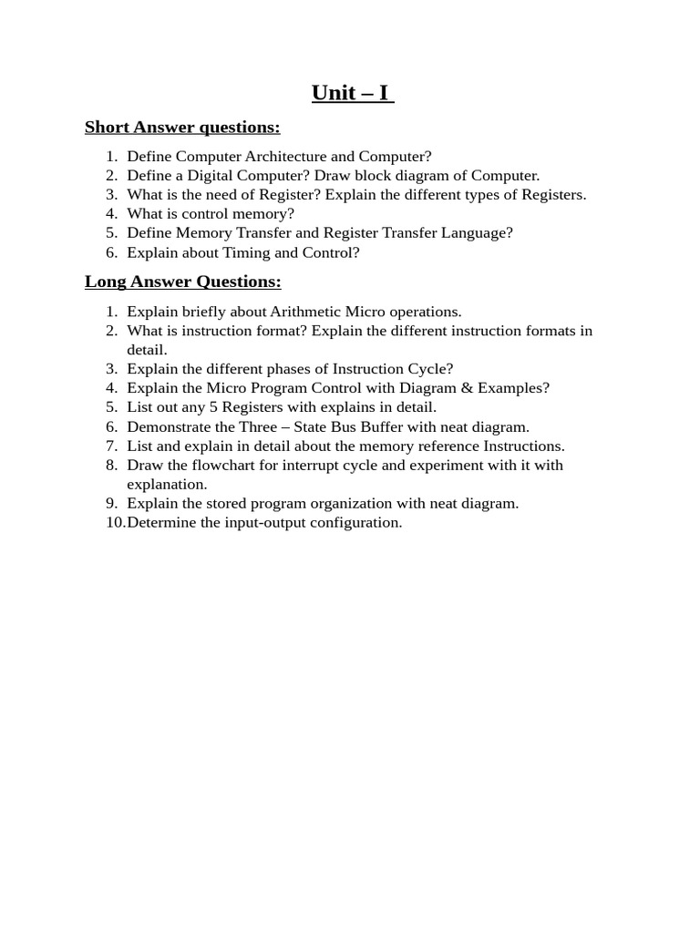 COA Unit Wise Important Questions | PDF | Central Processing Unit | Cpu ...