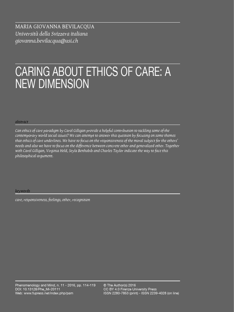 Ethics of Care: A New Perspective | PDF | Morality | Social Psychology