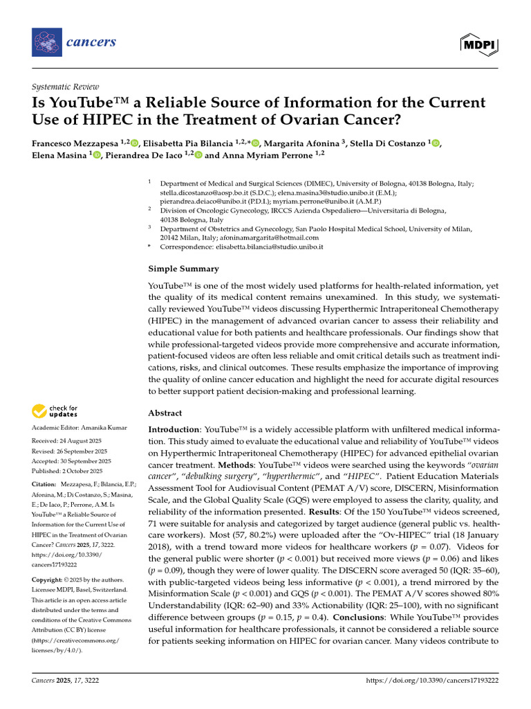 Is YouTube A Reliable Source of Information For TH | PDF | Ovarian ...