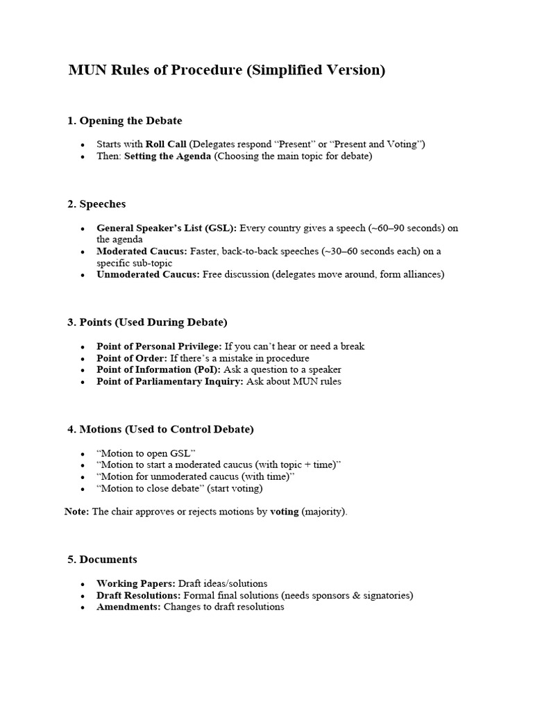 MUN Rules of Procedure | PDF
